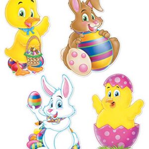 Beistle Happy Easter Bunny and Chicks Cut Outs 4 Piece Spring Time Decorations, 14", Multicolored