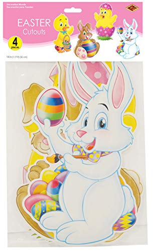 Beistle Happy Easter Bunny and Chicks Cut Outs 4 Piece Spring Time Decorations, 14", Multicolored