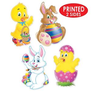 Beistle Happy Easter Bunny and Chicks Cut Outs 4 Piece Spring Time Decorations, 14", Multicolored