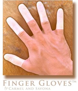 finger gloves ™ by carmel and savona = reusable natural rubber that fits like a durable second skin ~ may be trimmed to any preferred length while still remaining reusable + touch screen compatible