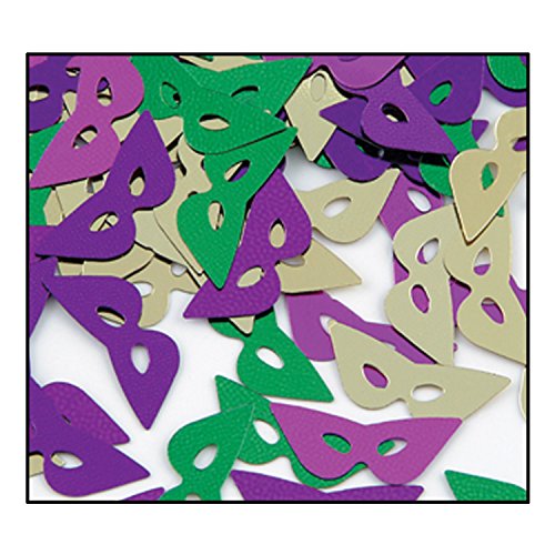 Fanci-Fetti Mardi Gras Masks (asstd gold, green, purple) Party Accessory (1 count) (1 Oz/Pkg)