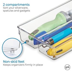 iDesign Linus BPA-Free Plastic Stackable Divided Drawer Organizer Tray - 6" x 9" x 2.25", Clear