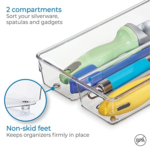 iDesign Linus BPA-Free Plastic Stackable Divided Drawer Organizer Tray - 6" x 9" x 2.25", Clear