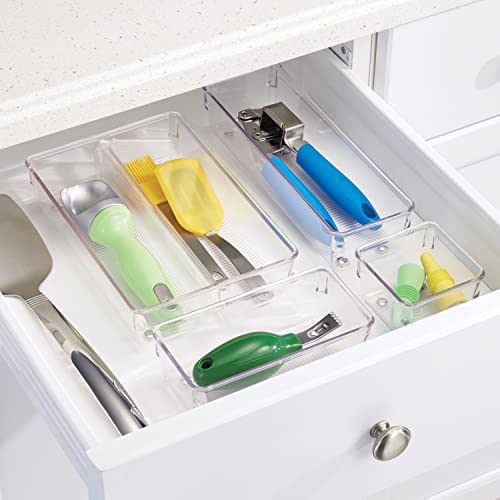 iDesign Linus BPA-Free Plastic Stackable Divided Drawer Organizer Tray - 6" x 9" x 2.25", Clear