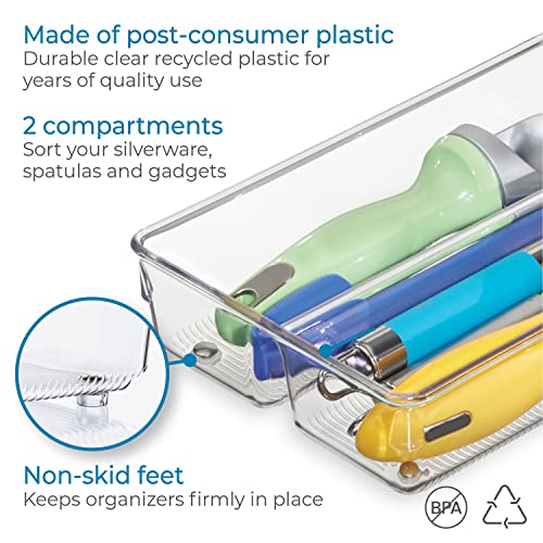 iDesign Linus BPA-Free Plastic Stackable Divided Drawer Organizer Tray - 6" x 9" x 2.25", Clear