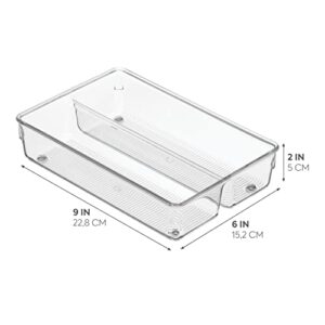 iDesign Linus BPA-Free Plastic Stackable Divided Drawer Organizer Tray - 6" x 9" x 2.25", Clear