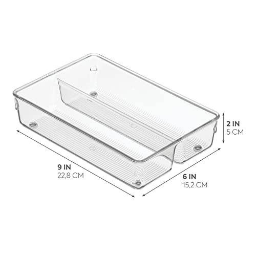 iDesign Linus BPA-Free Plastic Stackable Divided Drawer Organizer Tray - 6" x 9" x 2.25", Clear