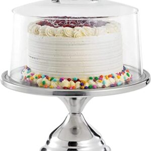 Tablecraft Cake Stand with Dome, Clear Acrylic Shatterproof Lid Cover with Stainless Steel Display Pedestal, Domed to Fit 12 Inches in Diameter Cakes, Pies and Pastry, Commercial Restaurant Use