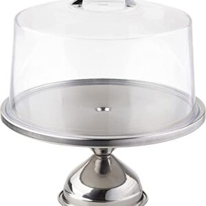 Tablecraft Cake Stand with Dome, Clear Acrylic Shatterproof Lid Cover with Stainless Steel Display Pedestal, Domed to Fit 12 Inches in Diameter Cakes, Pies and Pastry, Commercial Restaurant Use