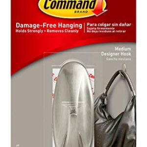 Command Medium Designer Hooks, Brushed Nickel, 1-Hook, 2-Strips, Decorate Damage-Free