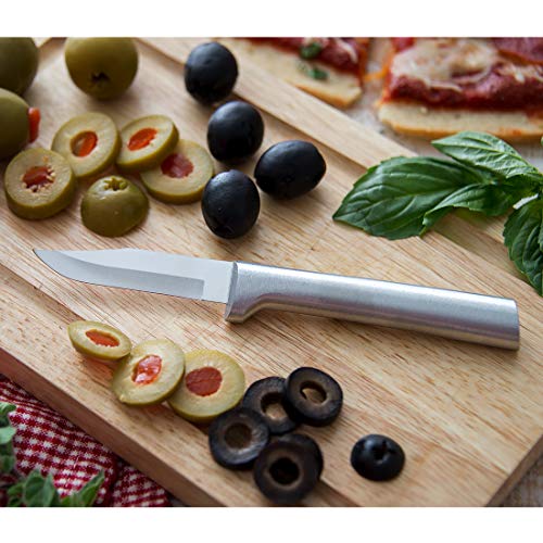 Rada Cutlery Small Peeling Paring Knife Stainless Steel Blade With Brushed Aluminum Made in the USA, 6-1/8 Inches, Silver Handle