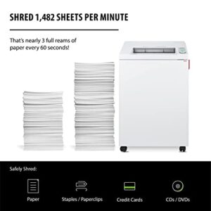 ideal. 4002 Strip Cut Centralized Office Paper Shredder, Continuous Operation, Shreds 32-35 Sheet Capacity, 44 Gallon Bin, Shred Staples/Paper Clips/Credit Cards/CDs/DVDs, 1 3/4 HP Motor, P-2 Security