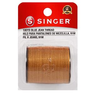 singer 67120 blue jean thread, 100 yards, old gold