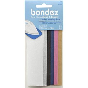 bondex mend and repair with no sew iron-on patch fabric mending tape 1.25×7″ (3.175cm x 17.78cm) white, beige, black, navy, pink, tan (6pc)