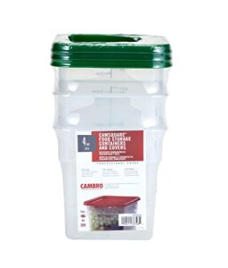 cambro 4sfsppsw3190 set of 3 square food storage containers with lids, 4 quart