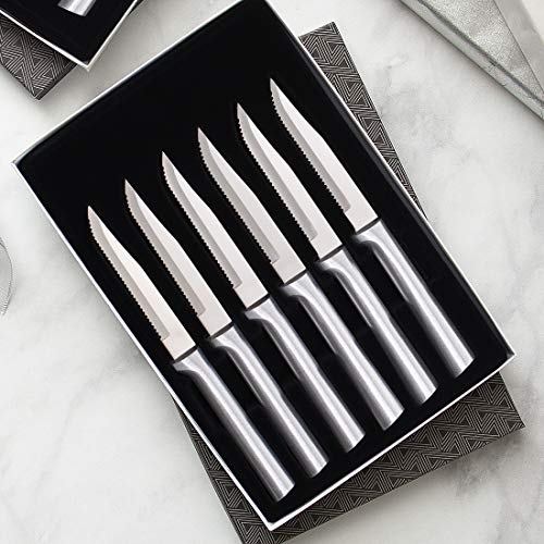 Rada Cutlery Serrated Steak Knife Set – Stainless Steel Knives With Aluminum Handles, Set of 6