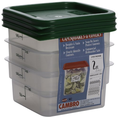 Cambro Set of 3 Square Food Storage Containers with Lids, 2 Quart