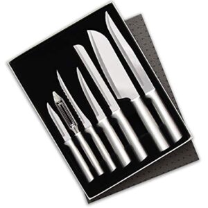 rada cutlery knife 7 stainless steel kitchen knives starter gift set with brushed aluminum made in usa, silver handle