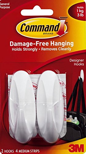 Command 602159 Medium Designer Hooks White 2 Hooks (17081Es)