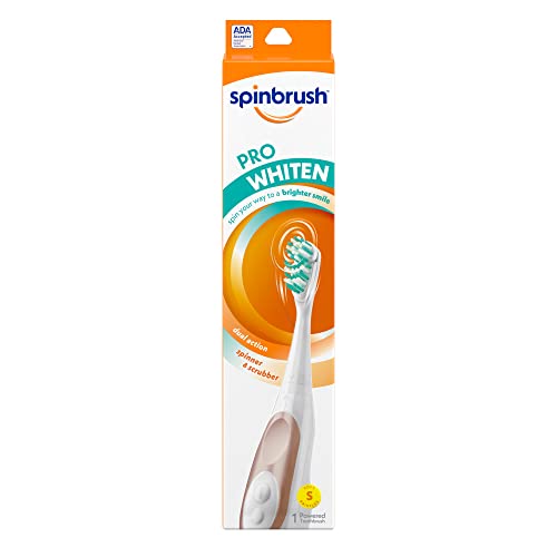 Spinbrush PRO WHITEN Battery Powered Toothbrush, Soft Bristles, 1 Count, Rose Gold or Silver (Colors May Vary)