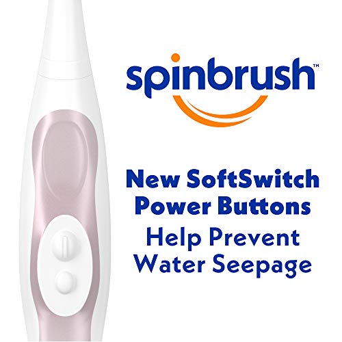 Spinbrush PRO WHITEN Battery Powered Toothbrush, Soft Bristles, 1 Count, Rose Gold or Silver (Colors May Vary)