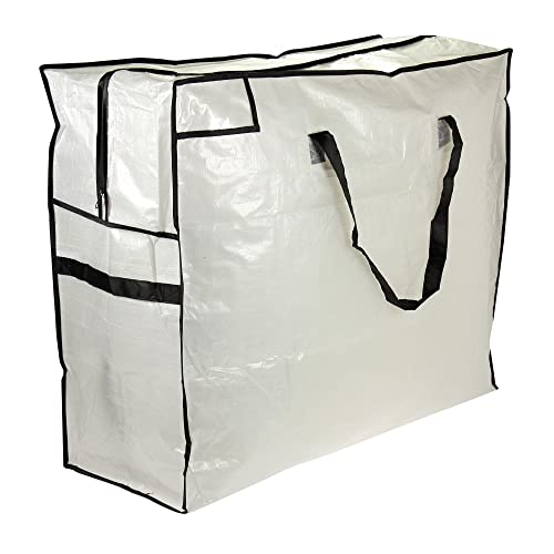 Household Essentials 2622 MightyStor Large Storage Bag with Handles | Clothing and Linen Storage Bag | White Tarp with Black Trim