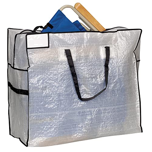 Household Essentials 2622 MightyStor Large Storage Bag with Handles | Clothing and Linen Storage Bag | White Tarp with Black Trim