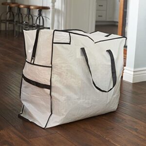 Household Essentials 2622 MightyStor Large Storage Bag with Handles | Clothing and Linen Storage Bag | White Tarp with Black Trim