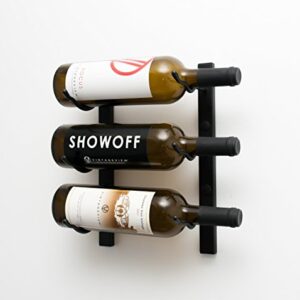 VintageView W Series (1 Ft) - 3 Bottle Metal Wall Mounted Wine Rack (Satin Black) Stylish Modern Wine Storage with Label Forward Design