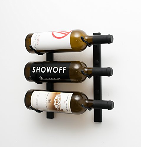 VintageView W Series (1 Ft) - 3 Bottle Metal Wall Mounted Wine Rack (Satin Black) Stylish Modern Wine Storage with Label Forward Design