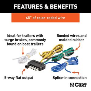 CURT 58540 Trailer-Side 5-Pin Flat Wiring Harness with 48-Inch Wires