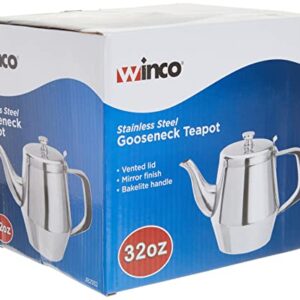 Winco Gooseneck Teapot, 32-Ounce,Stainless Steel,Medium