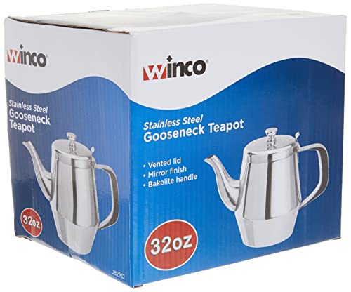 Winco Gooseneck Teapot, 32-Ounce,Stainless Steel,Medium