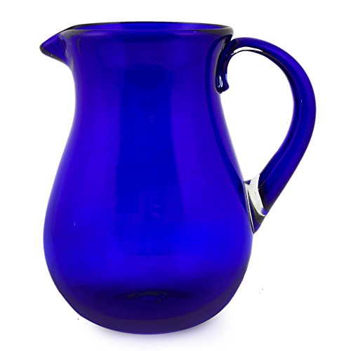 NOVICA Large Blue Hand Blown Glass Pitcher For Water, Margaritas, Lemonade, 82 Oz, 'Cobalt Charm'