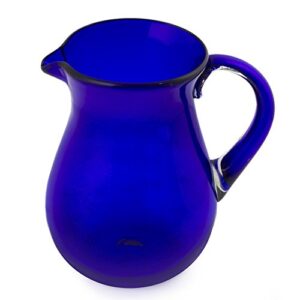 NOVICA Large Blue Hand Blown Glass Pitcher For Water, Margaritas, Lemonade, 82 Oz, 'Cobalt Charm'