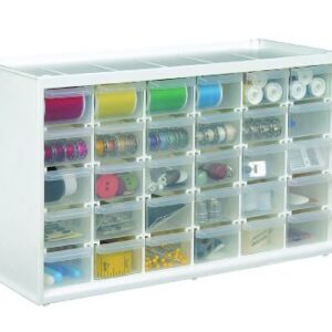 ArtBin 6830PC Store-In-Drawer Cabinets - Wall Mountable Storage Cabinet with 30 Drawers, Art & Craft Organizer, Clear/White