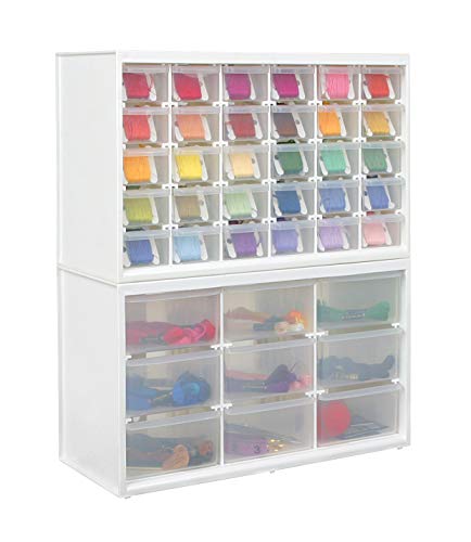 ArtBin 6830PC Store-In-Drawer Cabinets - Wall Mountable Storage Cabinet with 30 Drawers, Art & Craft Organizer, Clear/White