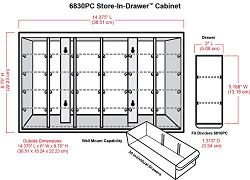 ArtBin 6830PC Store-In-Drawer Cabinets - Wall Mountable Storage Cabinet with 30 Drawers, Art & Craft Organizer, Clear/White