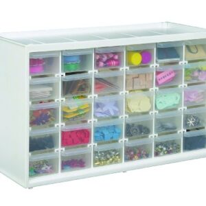 ArtBin 6830PC Store-In-Drawer Cabinets - Wall Mountable Storage Cabinet with 30 Drawers, Art & Craft Organizer, Clear/White