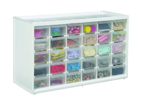 ArtBin 6830PC Store-In-Drawer Cabinets - Wall Mountable Storage Cabinet with 30 Drawers, Art & Craft Organizer, Clear/White