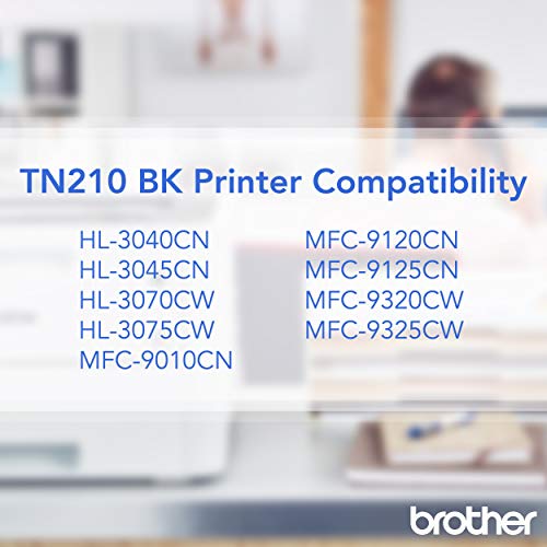 Brother Genuine Standard Yield Toner Cartridge, TN210BK, Replacement Black Toner, Page Yield Up To 2,200 Pages, TN210