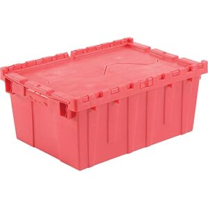 global industrial distribution container with hinged lid, 21.9×15.3×9.7, red