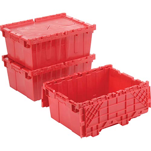 Global Industrial Distribution Container With Hinged Lid, 21.9x15.3x9.7, Red