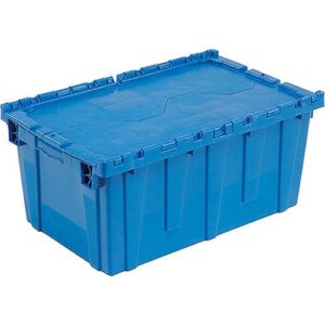 plastic attached lid shipping & storage container, 25-1/4×16-1/4×13-3/4, blue