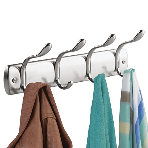 iDesign Bruschia Steel Wall Mount 8-Hook Storage Rack - 13" x 2.9" x 3.66", Brushed/Polished