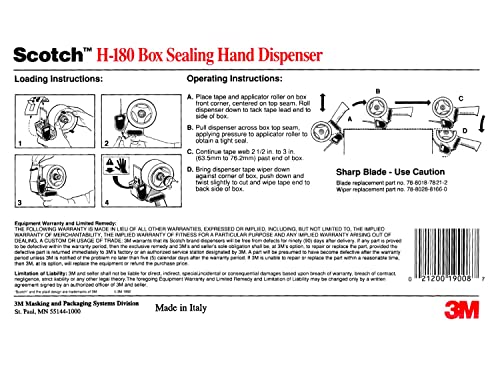 Scotch - 21200190087 H180 Industrial Packing Tape Dispenser for 2" Tape – Lightweight and Portable for Commercial Packaging, Shipping, Moving, Carton and Box Sealing, Gray (19008)