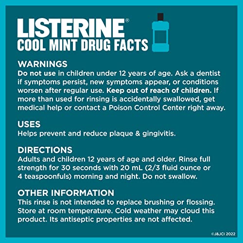 Listerine Cool Mint Antiseptic Mouthwash, Bad Breath, Plaque & Gingivitis, Mint, 1 L