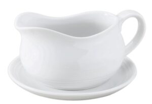 hic hotel gravy sauce boat with saucer stand, fine white porcelain, 24-ounces