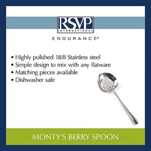 RSVP International Endurance Flatware Collection Stainless Steel, Dishwasher Safe, Berry Spoon