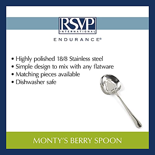 RSVP International Endurance Flatware Collection Stainless Steel, Dishwasher Safe, Berry Spoon